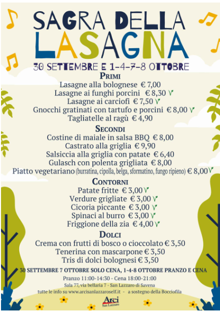 Sagra della Lasagna | Ultime date 4-7-8 ottobre San Lazzaro di Savena ...